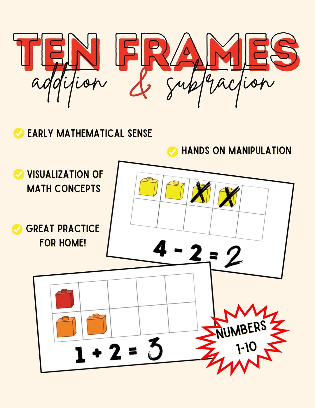 Ten-frames Practice | Math Manipulative Game | Number Counting Game - Etsy