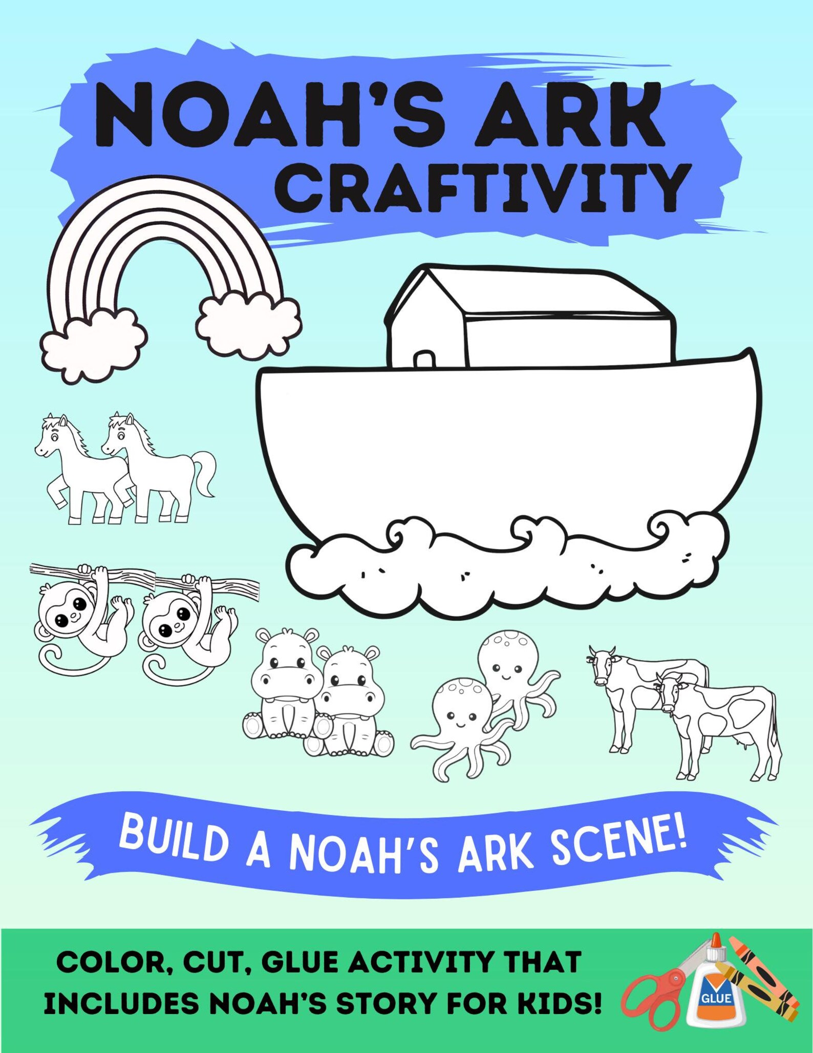 Noah's Ark Cut and Paste Craft: Bible Story Activity (PDF) - Etsy