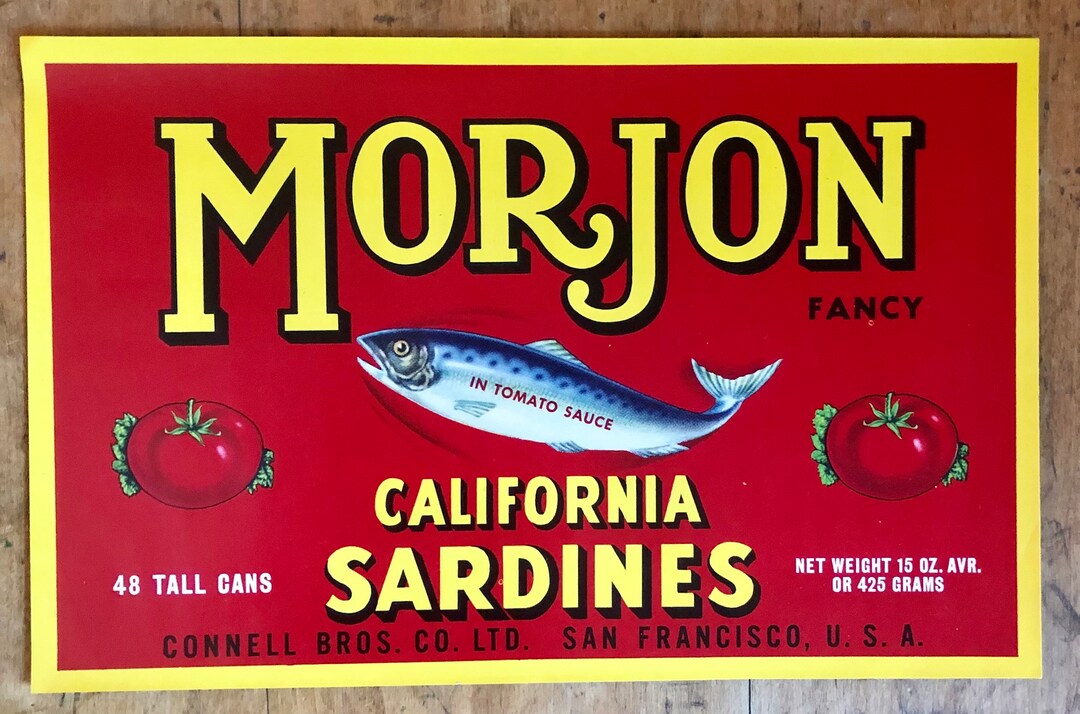 Vintage Original Morjon California Sardines in Tomato Sauce Crate Label ...