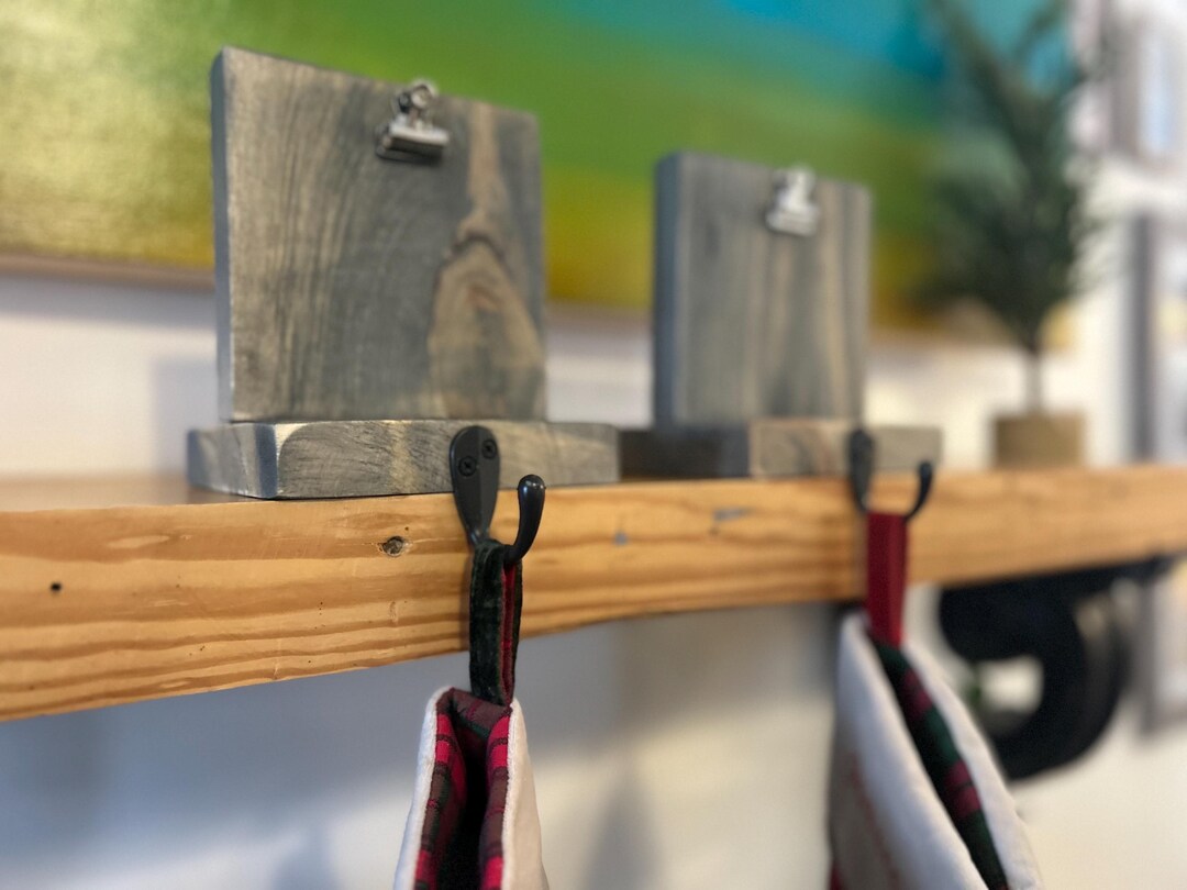 Grey Set of Four Rustic Picture Stocking Holder, Wooden Stocking Holder ...