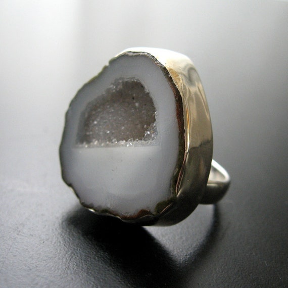 Items similar to RESERVED Baby Geode Ring set in Sterling Silver on Etsy