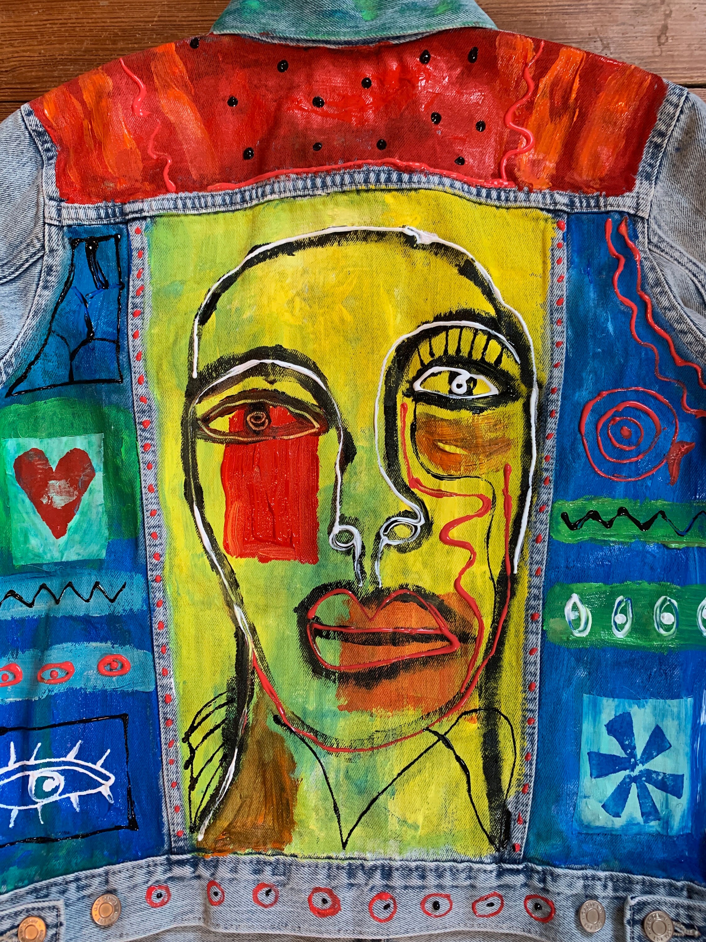 Hand Painted Original Denim Jacket With Face - Etsy