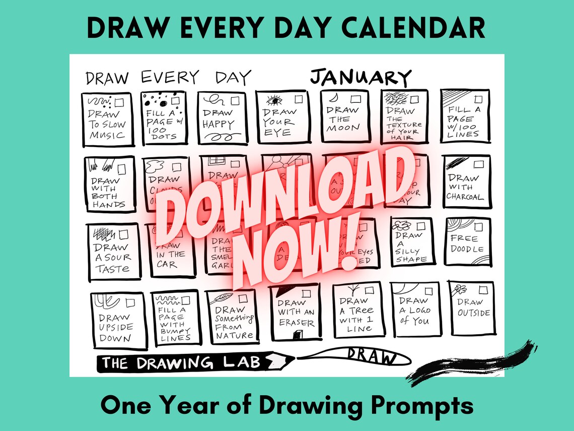 Draw Every Day Calendar PDF Download - Etsy