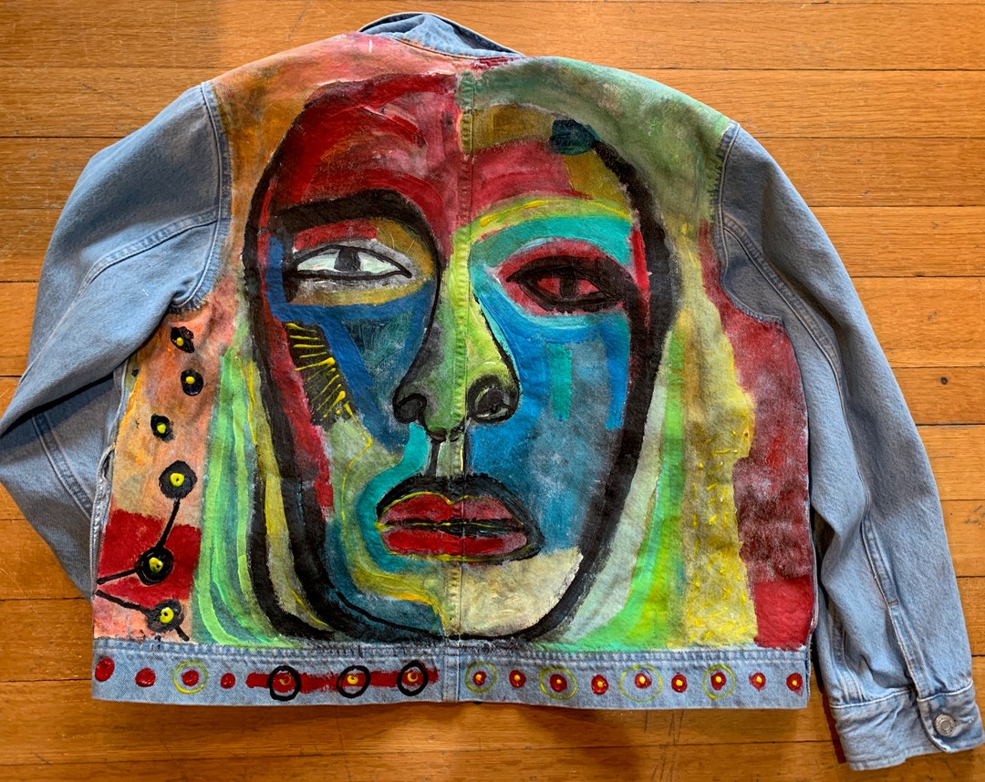 Hand Painted Original Denim Jacket With Face - Etsy