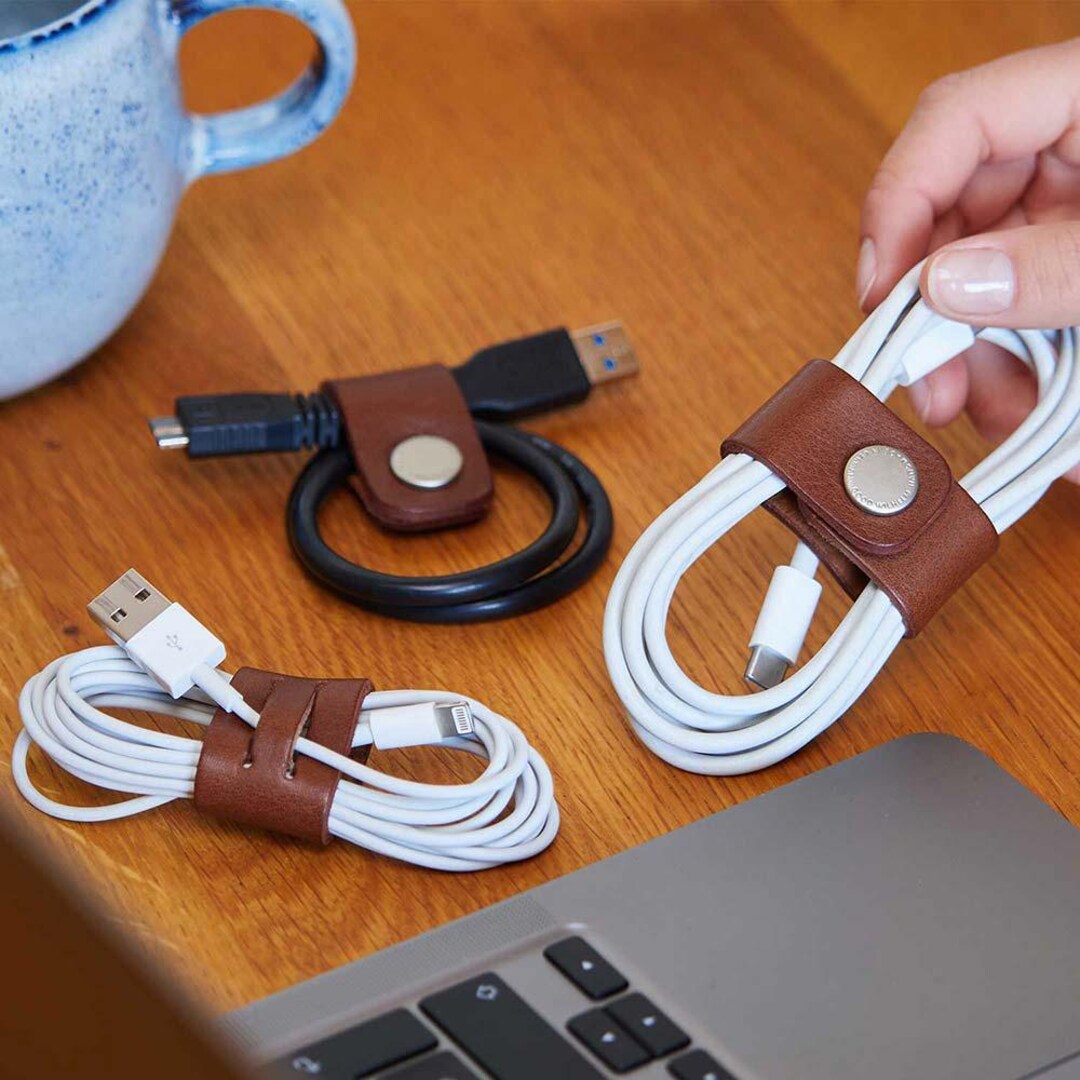 Leather Cable Organizer Set – 3-piece Handcrafted Cable Ties With Snap ...