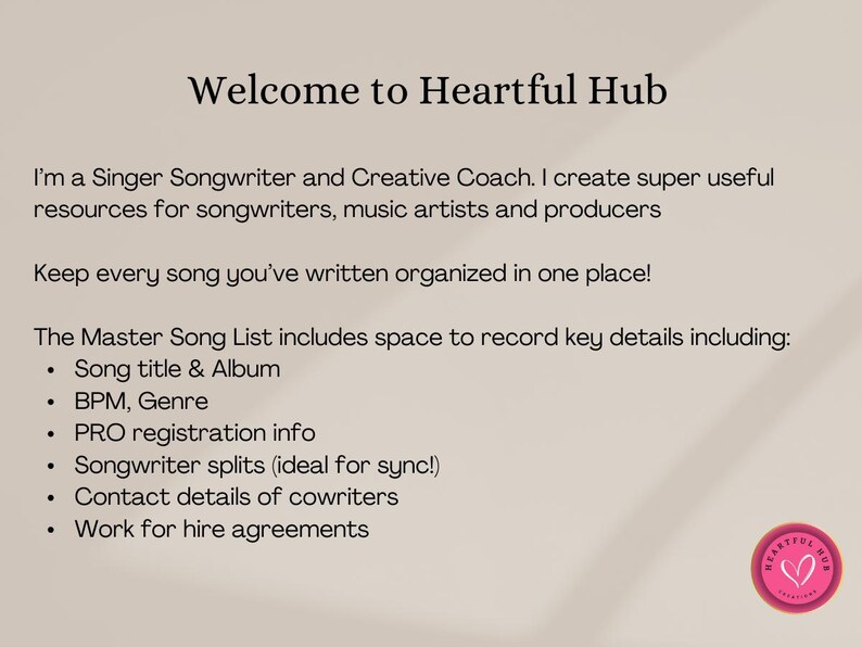 Master Song List Template, Songwriter Catalogue Organiser, Music ...