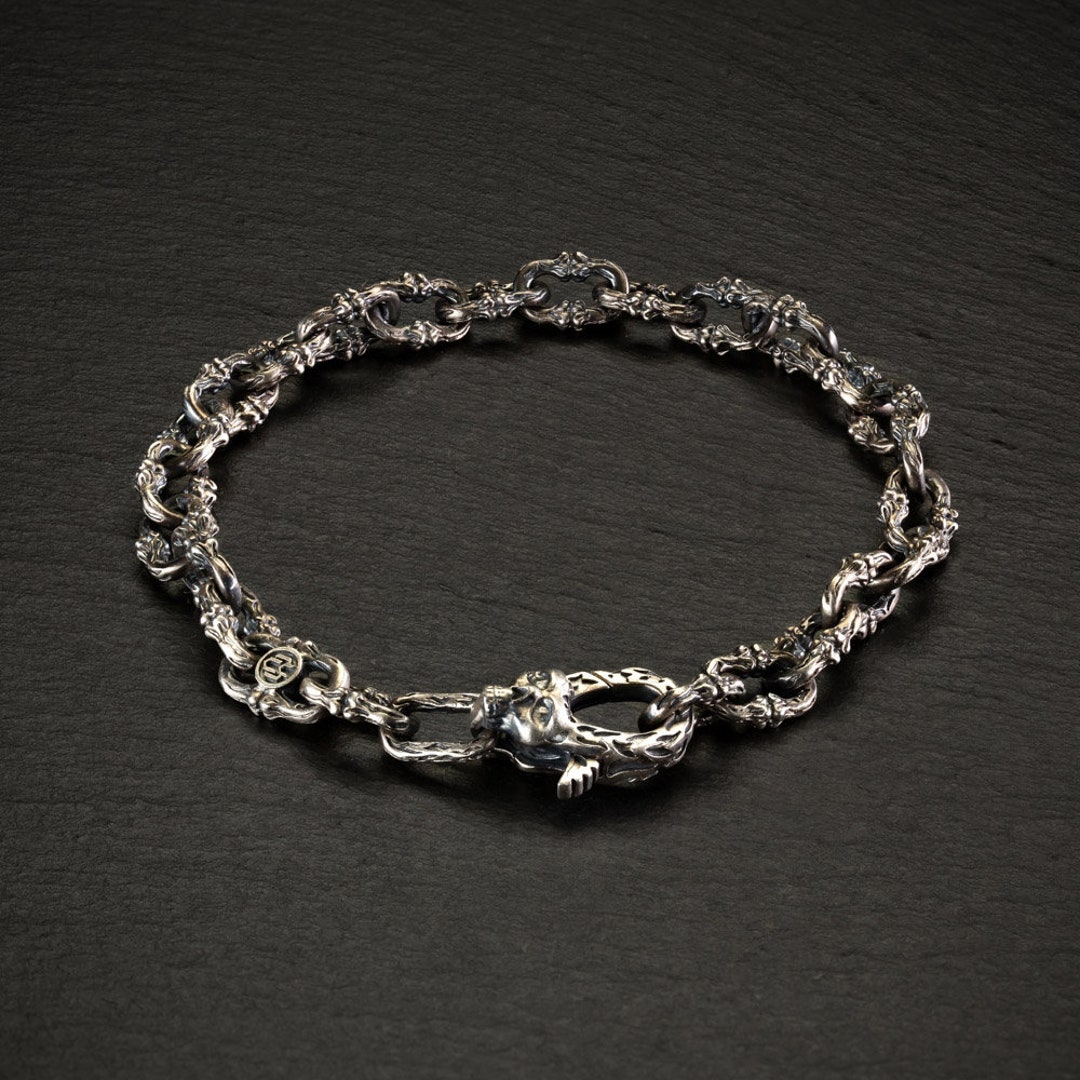 Gothic Viking Skull Bracelet, Men's Silver Jewelry Gift, Punk Chain ...