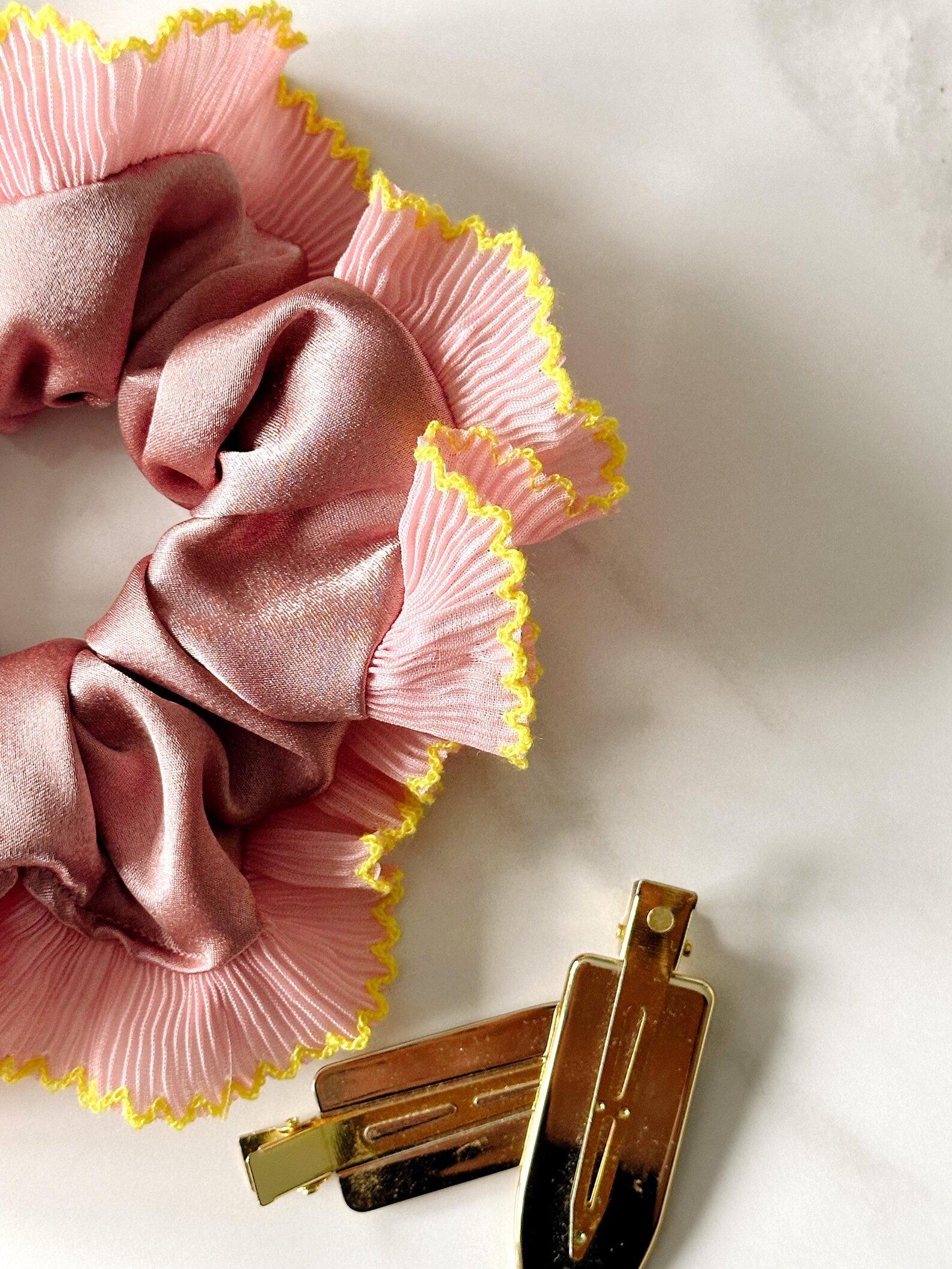 Handmade XL Pink Satin Scrunchie With Pink Frill Trim Pink Satin Ruffle ...