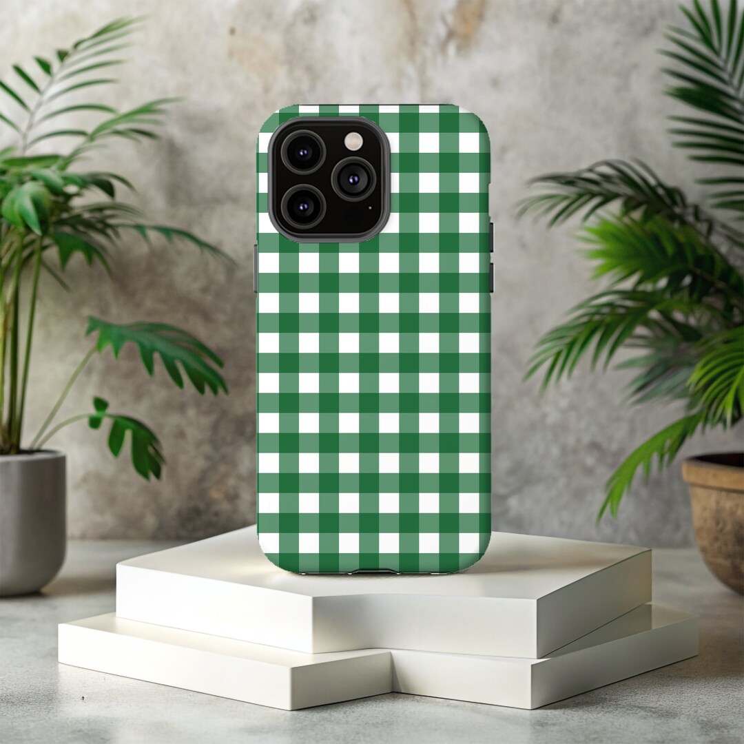 Green GINGHAM Simple Aesthetic Slim Phone Cases Stylish and Protective ...