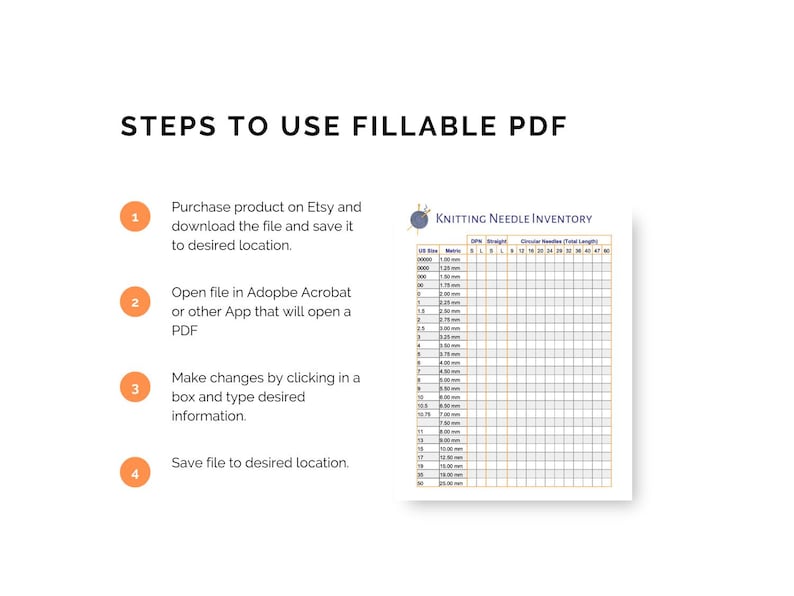 Knitting Needle Inventory Tracker, Printable and Editable Chart ...