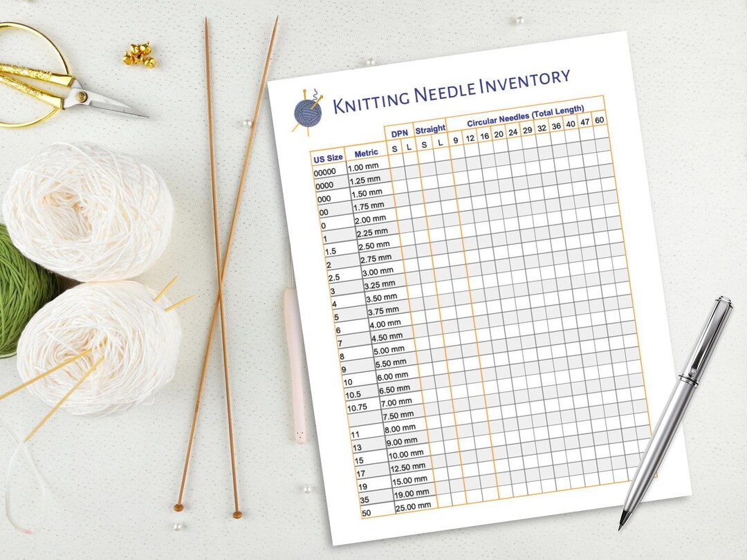 Knitting Needle Inventory Tracker, Printable and Editable Chart ...