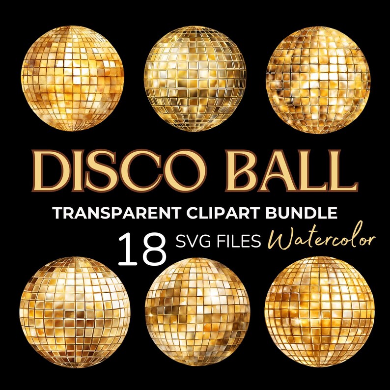 Disco Ball PNG, Watercolor Image, Clip Art PNG, Golden Mirrorball, New ...