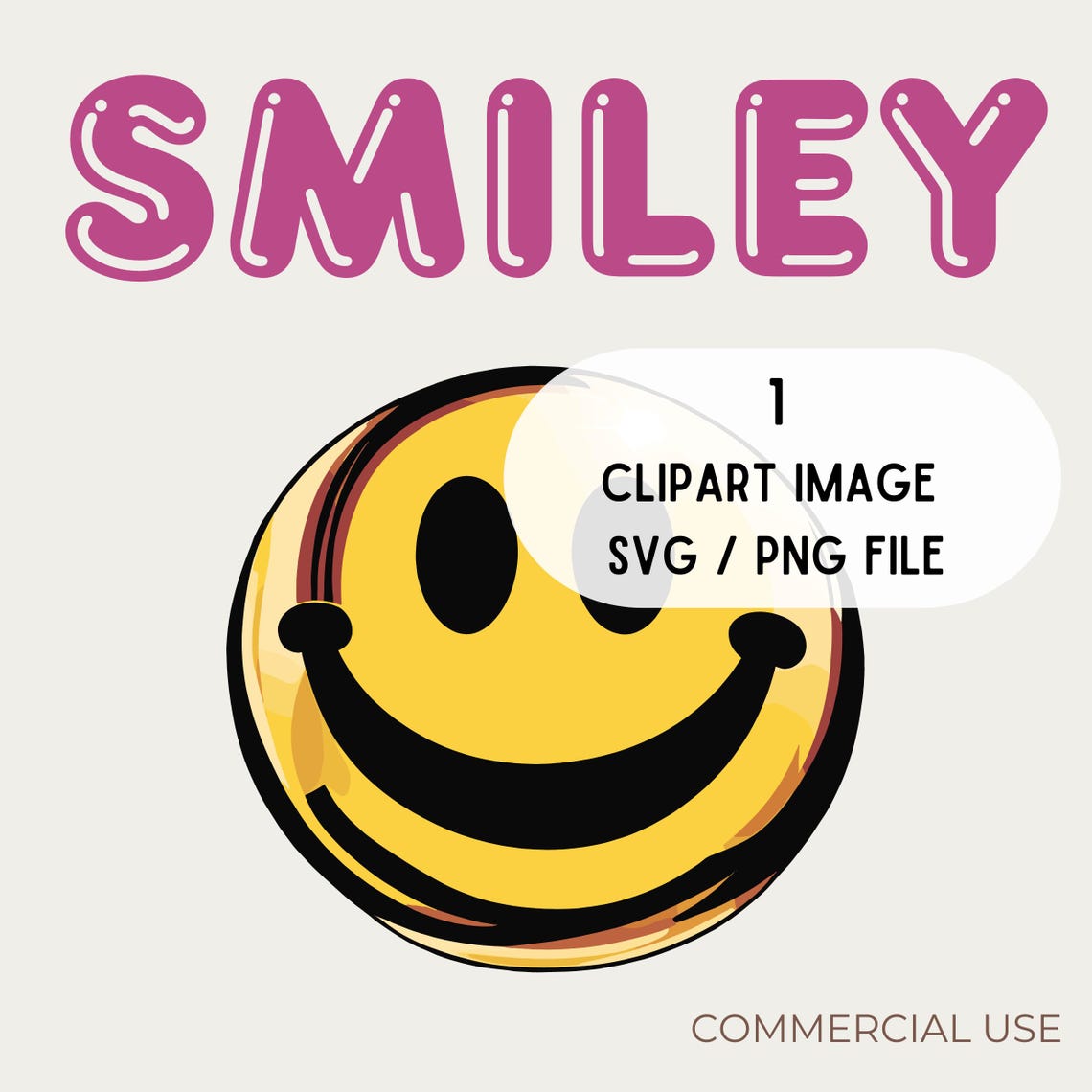 Smiley Clipart Image, Smile Face SVG, Commercial Use Clipart, Smiley ...