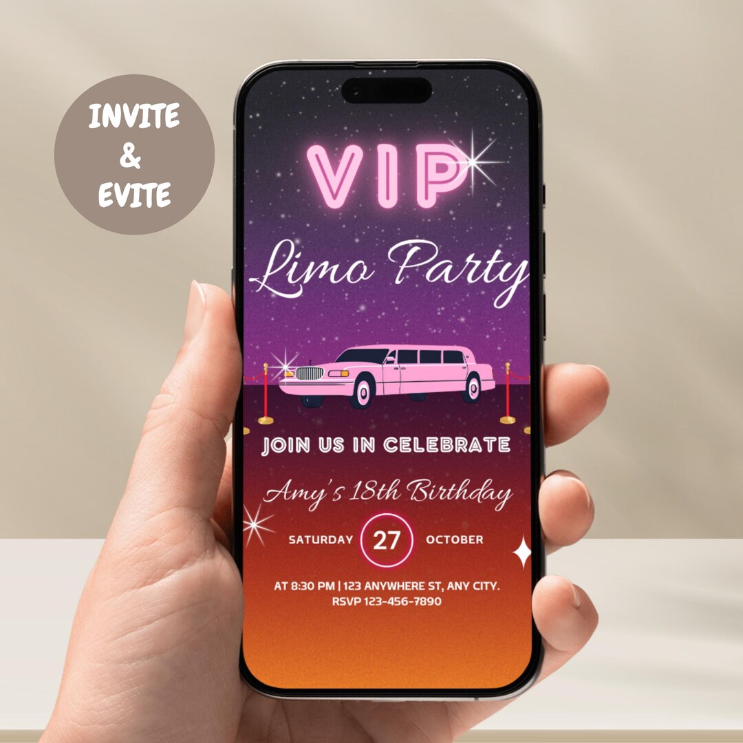 VIP Limo Party Invitation, Disco Birthday Evite (canva Template) - Etsy