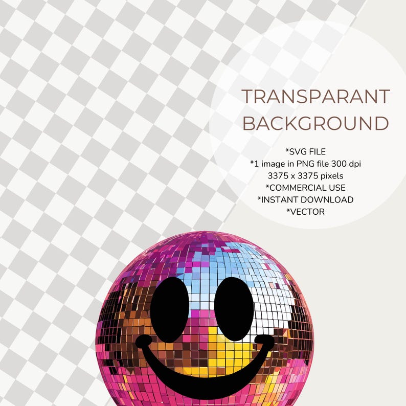 Pink Disco Ball Svg, Smiley Clipart Image, Pink Discoball PNG, Smiley ...
