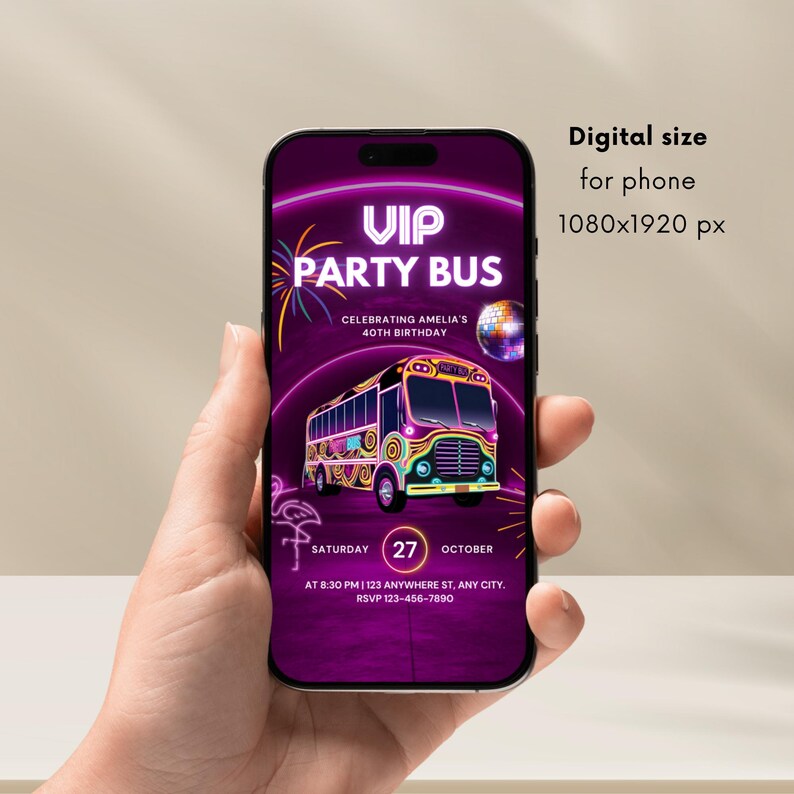 Party Bus Invitation, Birthday Invitation, VIP Party Bus Flyer ...