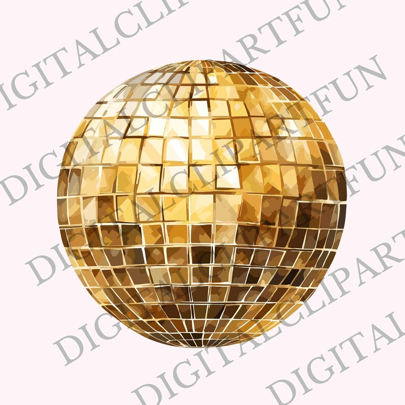 Disco Ball SVG, Watercolor Image, Clip Art PNG, Golden Mirrorball, New ...