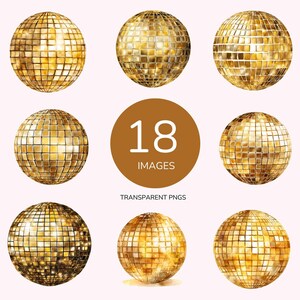 Disco Ball PNG, Watercolor Image, Clip Art PNG, Golden Mirrorball, New ...