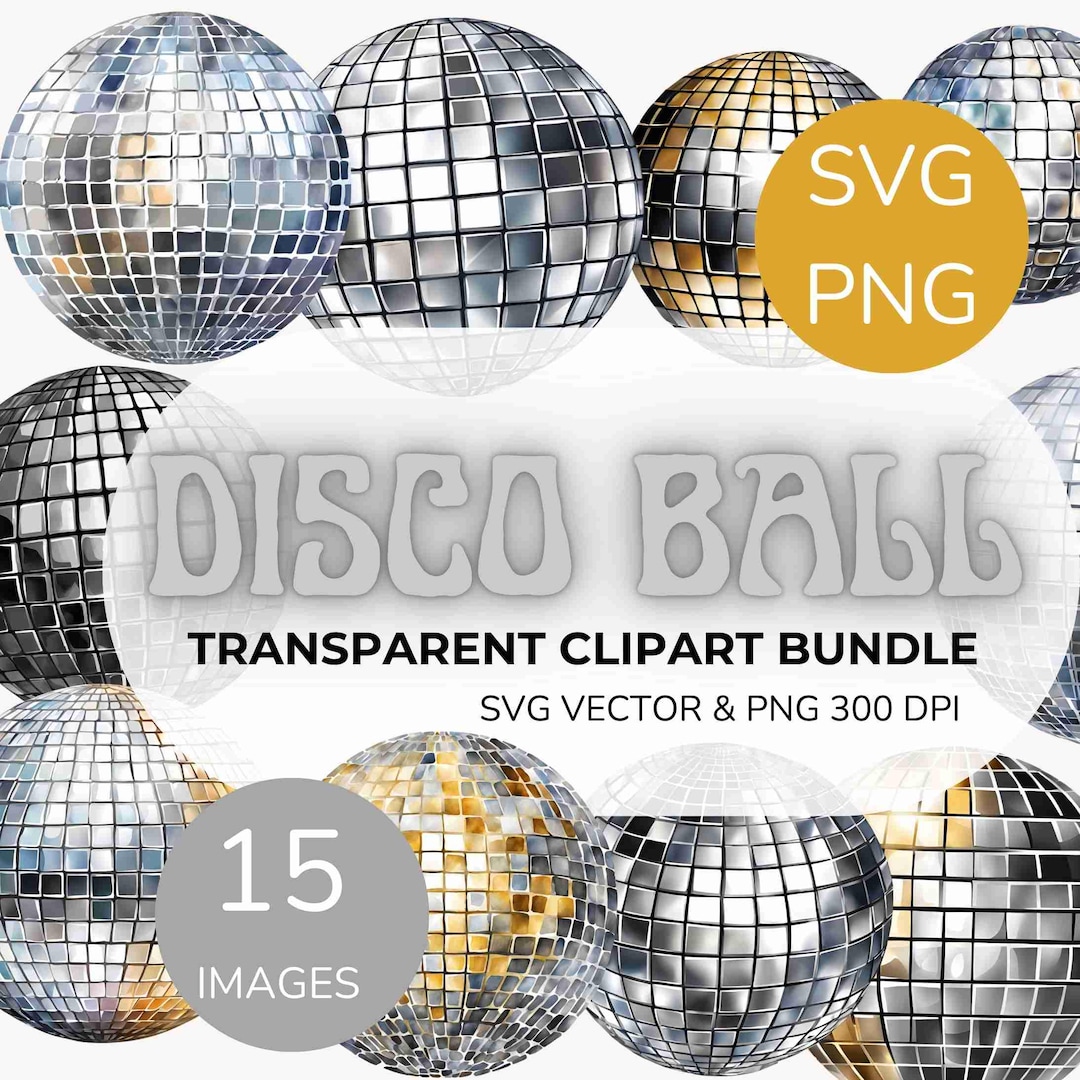 Watercolor Disco Ball Clipart Bundle, Silver Mirrorball PNG SVG ...