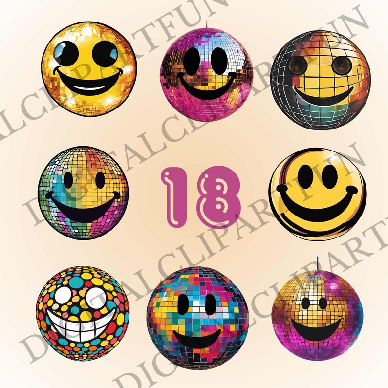 Disco Ball PNG, Smiley Face PNG, Smiley Image, Disco Ball Decor ...