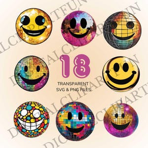 Smiley Disco Ball SVG, Smiley Image, Clip Art PNG, Mirrorball, New ...