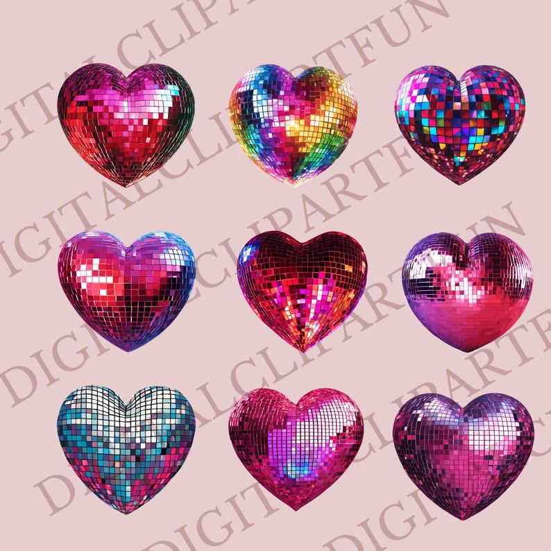 Pink Discoball Clipart, Heart Disco Ball SVG, Valentine Pink Disco Ball ...
