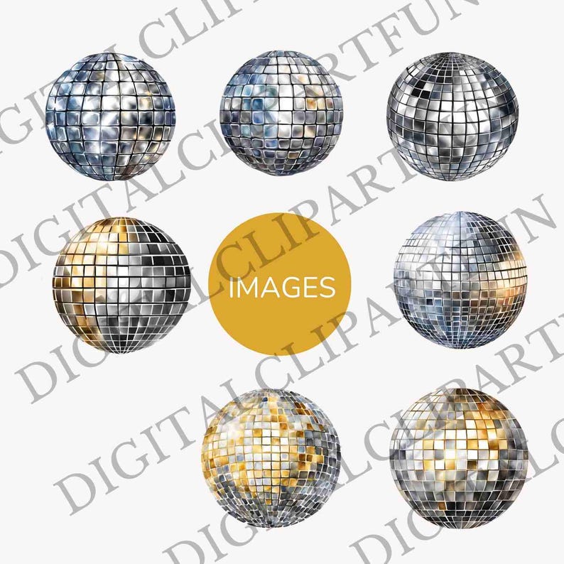 Disco Ball PNG, Watercolor Image, Clip Art PNG, Silver Mirrorball, New ...