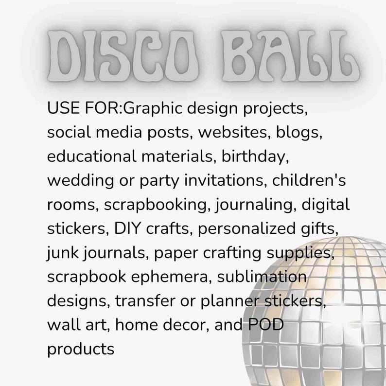 Disco Ball PNG, Watercolor Image, Clip Art PNG, Silver Mirrorball, New ...
