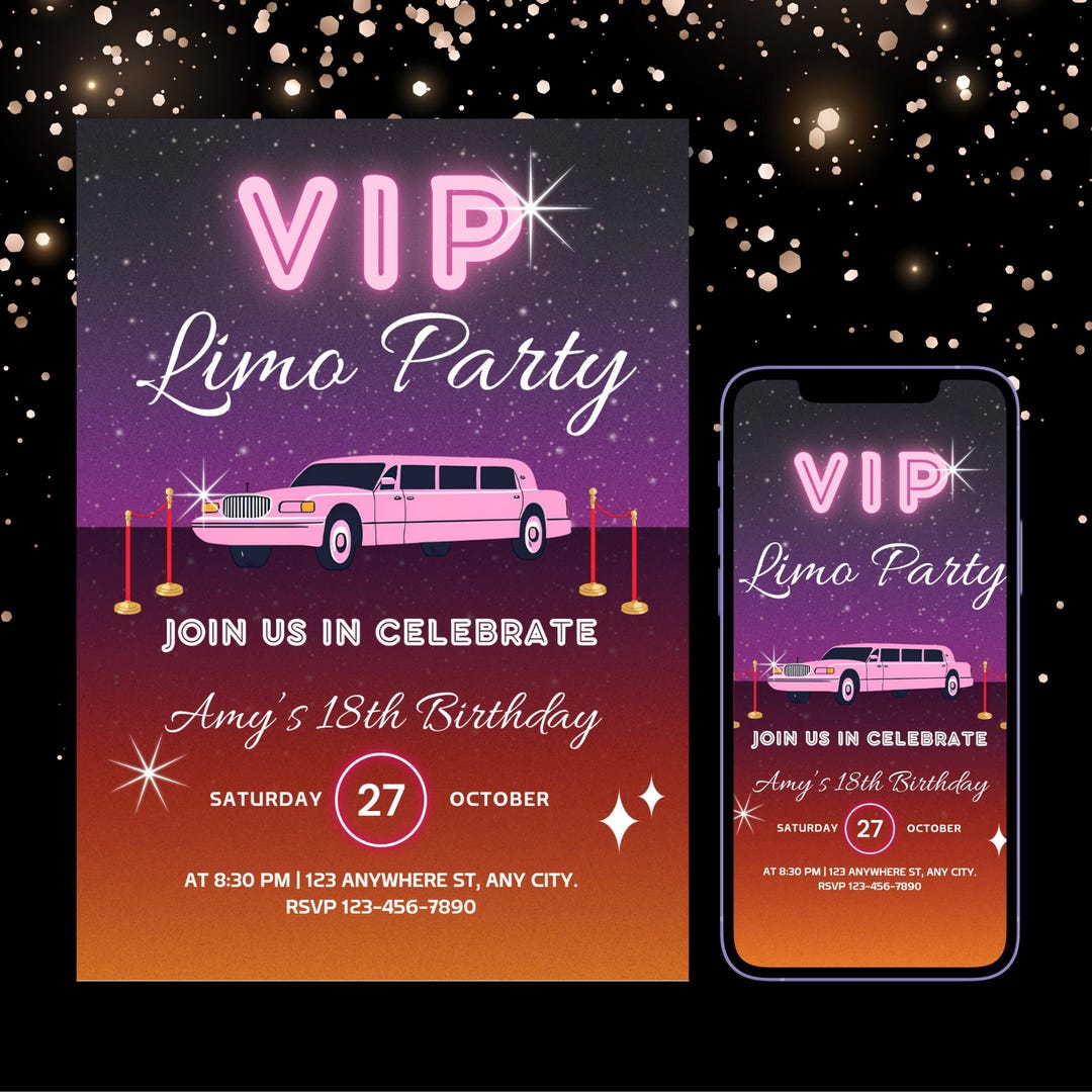 VIP Limo Birthday Invitation, Editable Canva Template (digital Download ...