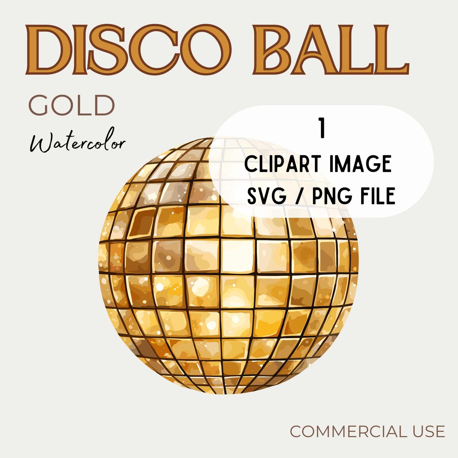 Disco Ball SVG, Watercolor Image, Cricut SVG, Golden Mirrorball, New ...