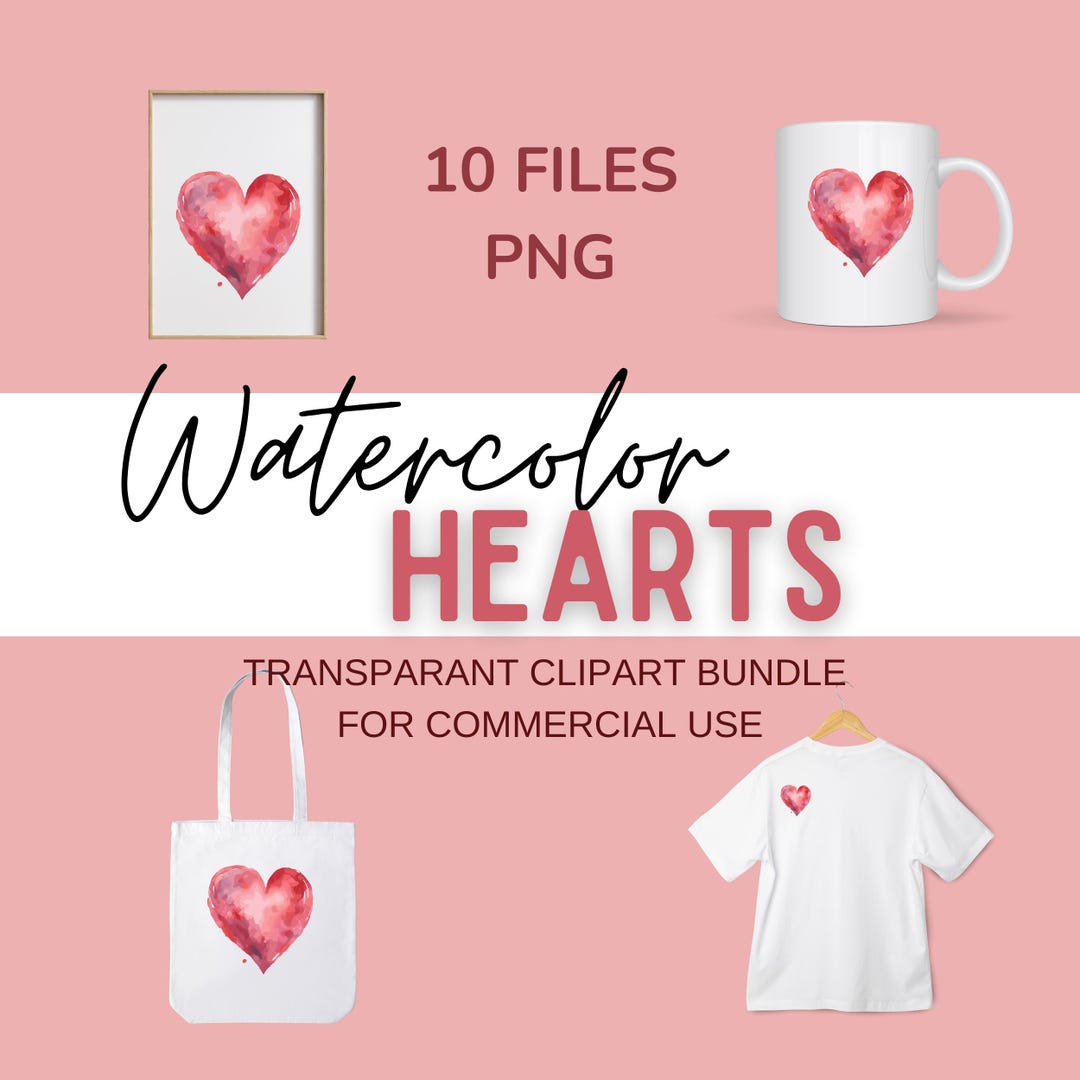 Watercolor Heart, Clipart PNG, Valentine Bundle, Valentines Heart PNG ...
