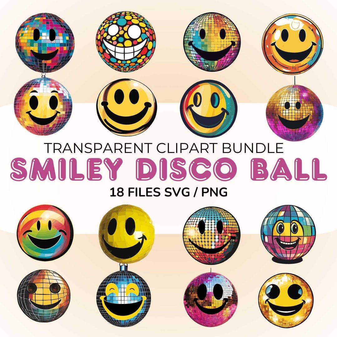 Smiley Disco Ball SVG, Smiley Image, Clip Art PNG, Mirrorball, New ...