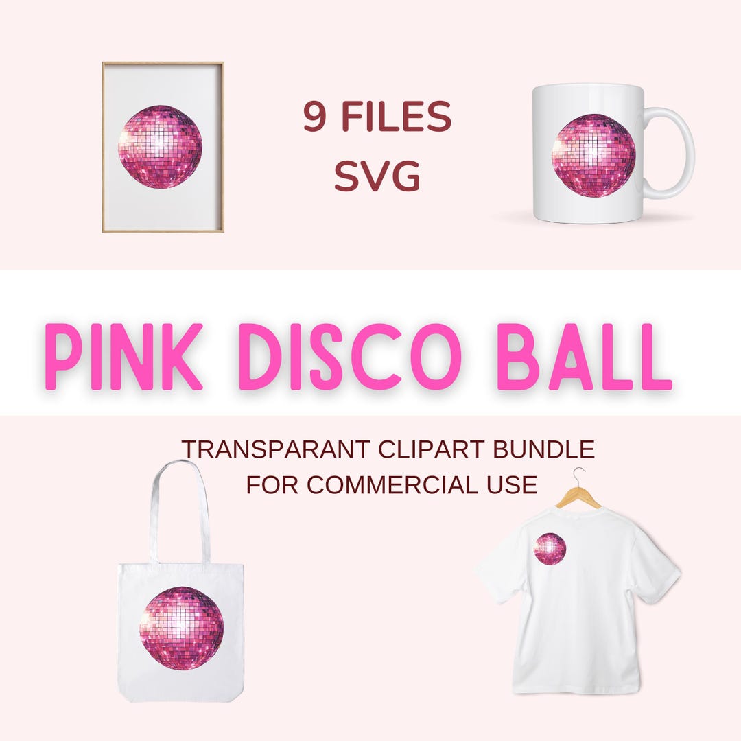 Pink Discoball Clipart, Disco Ball SVG, Valentine Pink Disco Ball SVG ...