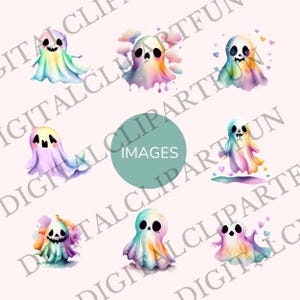 Pastel Halloween Ghost Clipart Bundle, Spooky Season PNG (digital ...