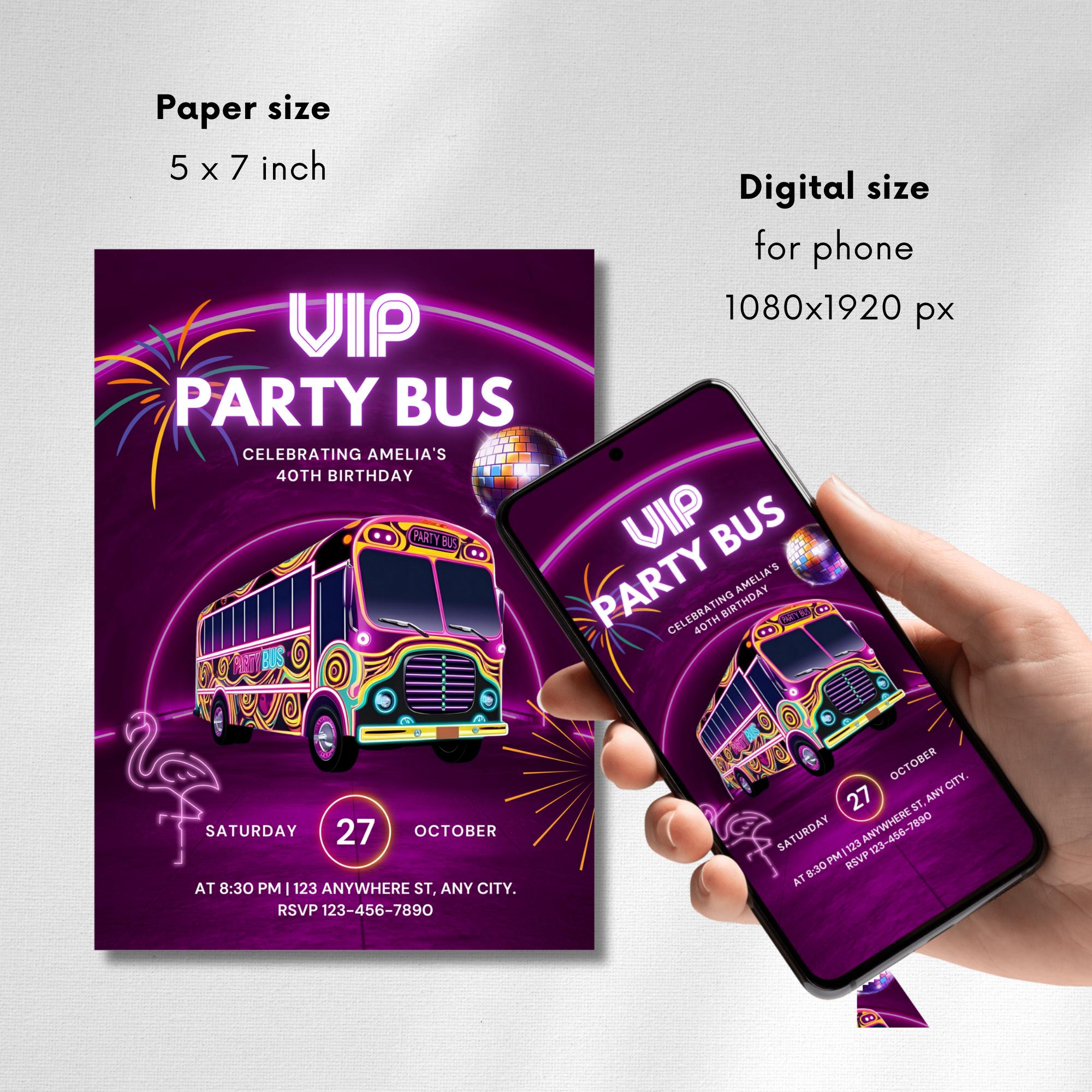 Party Bus Invitation, Birthday Invitation, VIP Party Bus Flyer ...