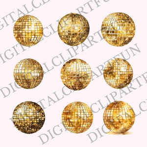 Disco Ball SVG, Watercolor Image, Clip Art PNG, Golden Mirrorball, New ...