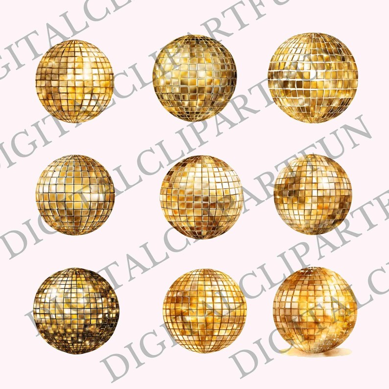 Disco Ball SVG, Watercolor Image, Clip Art PNG, Golden Mirrorball, New ...