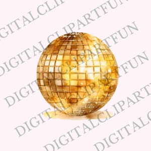 Disco Ball PNG, Watercolor Image, Clip Art PNG, Golden Mirrorball, New ...