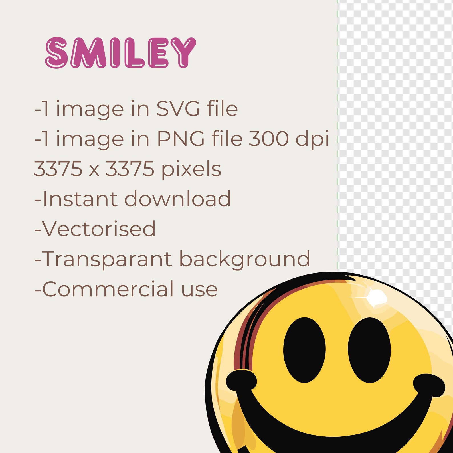 Smiley Clipart Image, Smile Face SVG, Commercial Use Clipart, Smiley ...
