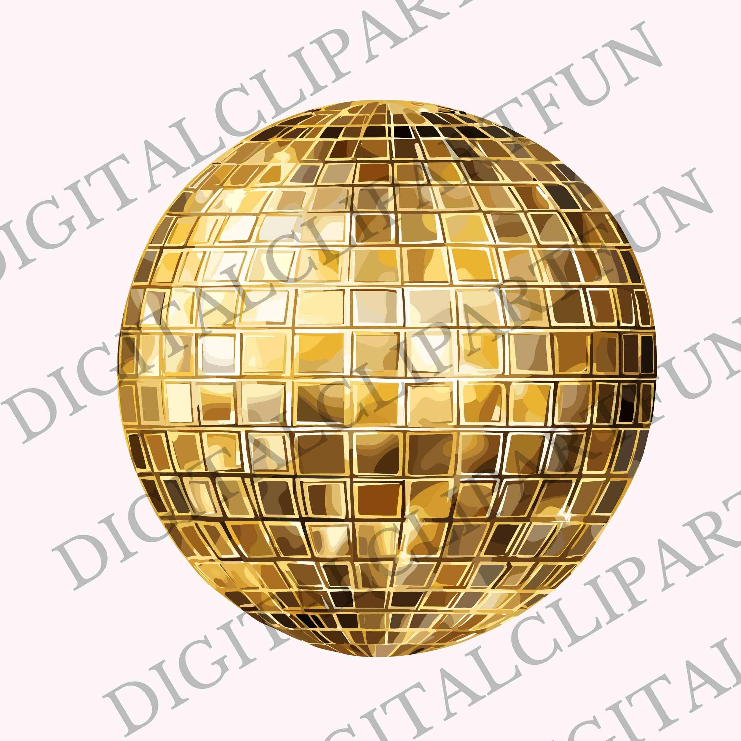 Disco Ball SVG, Watercolor Image, Clip Art PNG, Golden Mirrorball, New ...
