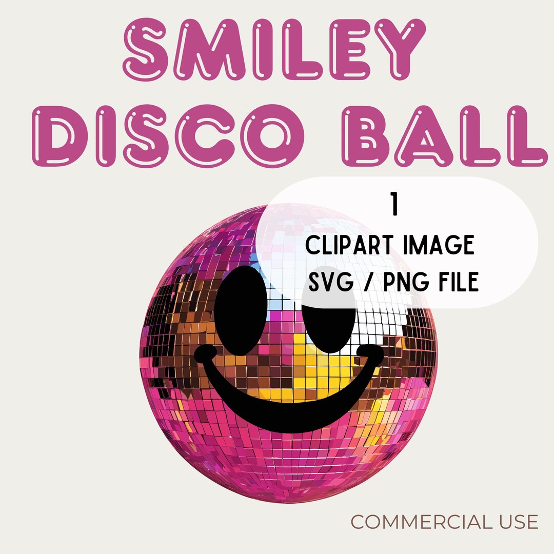 Pink Smiley Face Disco Ball Clipart, SVG PNG (digital Download) - Etsy