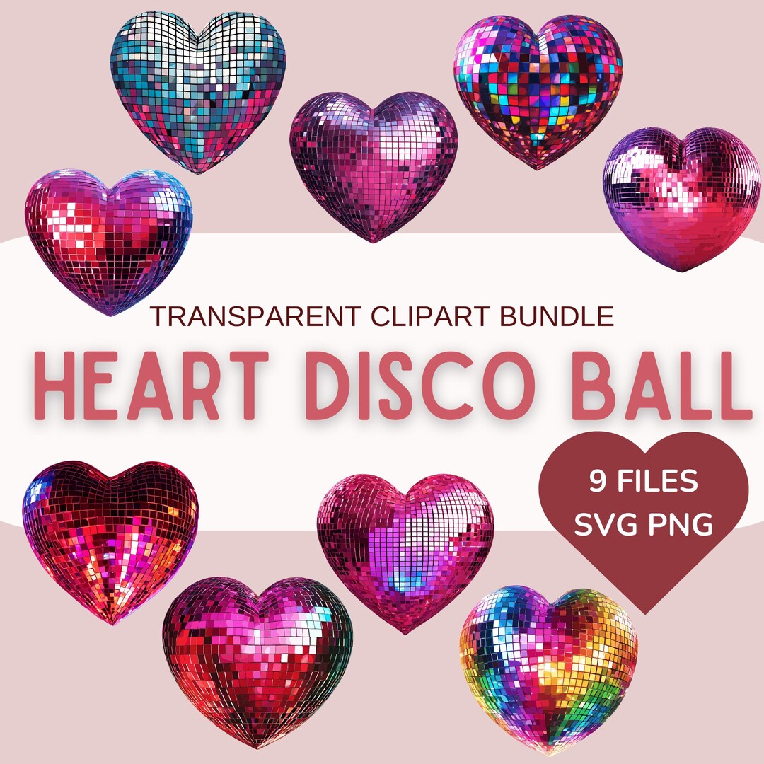 Pink Discoball Clipart, Heart Disco Ball SVG, Valentine Pink Disco Ball ...