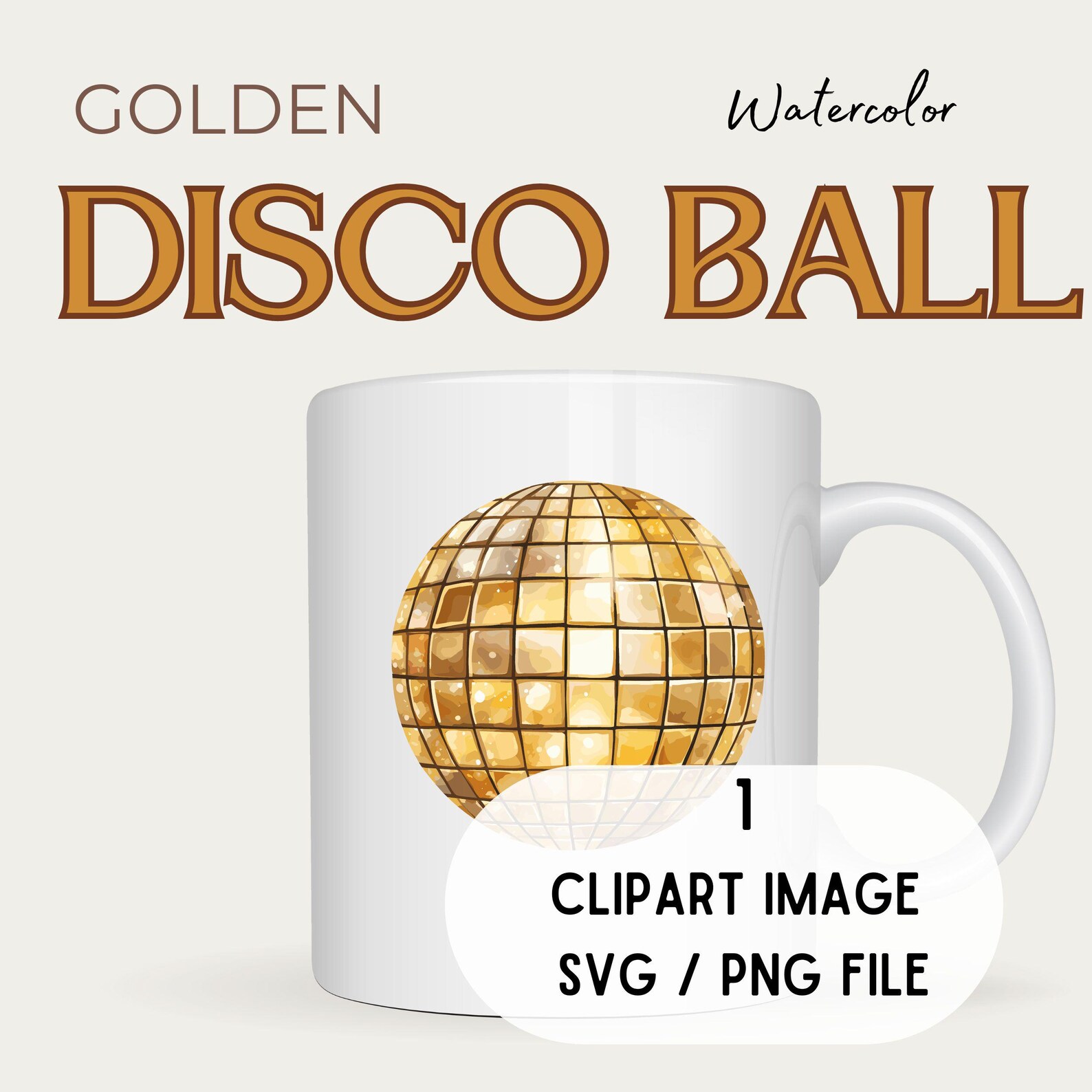 Disco Ball SVG, Watercolor Image, Cricut SVG, Golden Mirrorball, New ...