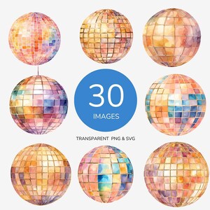 Watercolor Disco Ball Clipart Bundle, SVG & PNG (digital Download) - Etsy