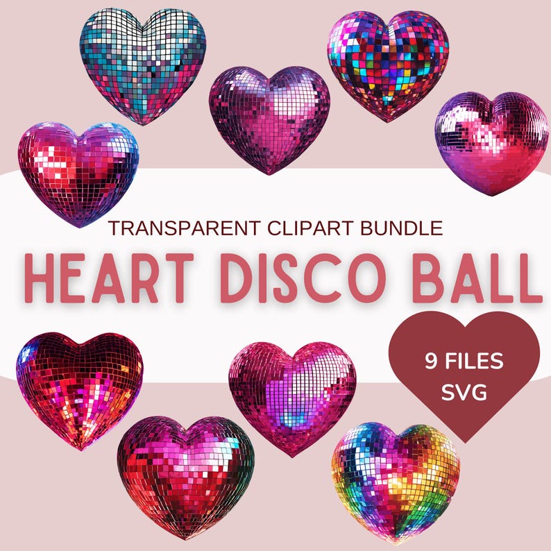Pink Discoball Clipart, Heart Disco Ball SVG, Valentine Pink Disco Ball ...