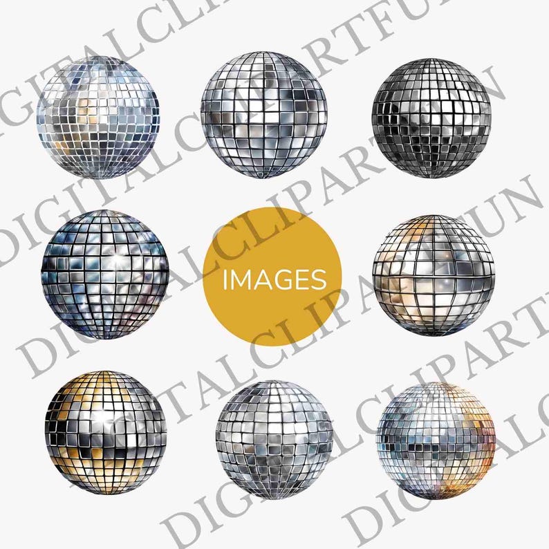 Disco Ball PNG, Watercolor Image, Clip Art PNG, Silver Mirrorball, New ...