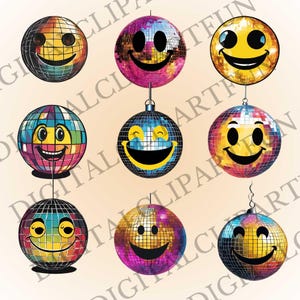 Smiley Disco Ball Clipart Bundle, Retro Groovy SVG PNG - Etsy