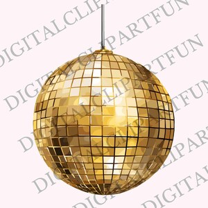 Disco Ball SVG, Watercolor Image, Clip Art PNG, Golden Mirrorball, New ...