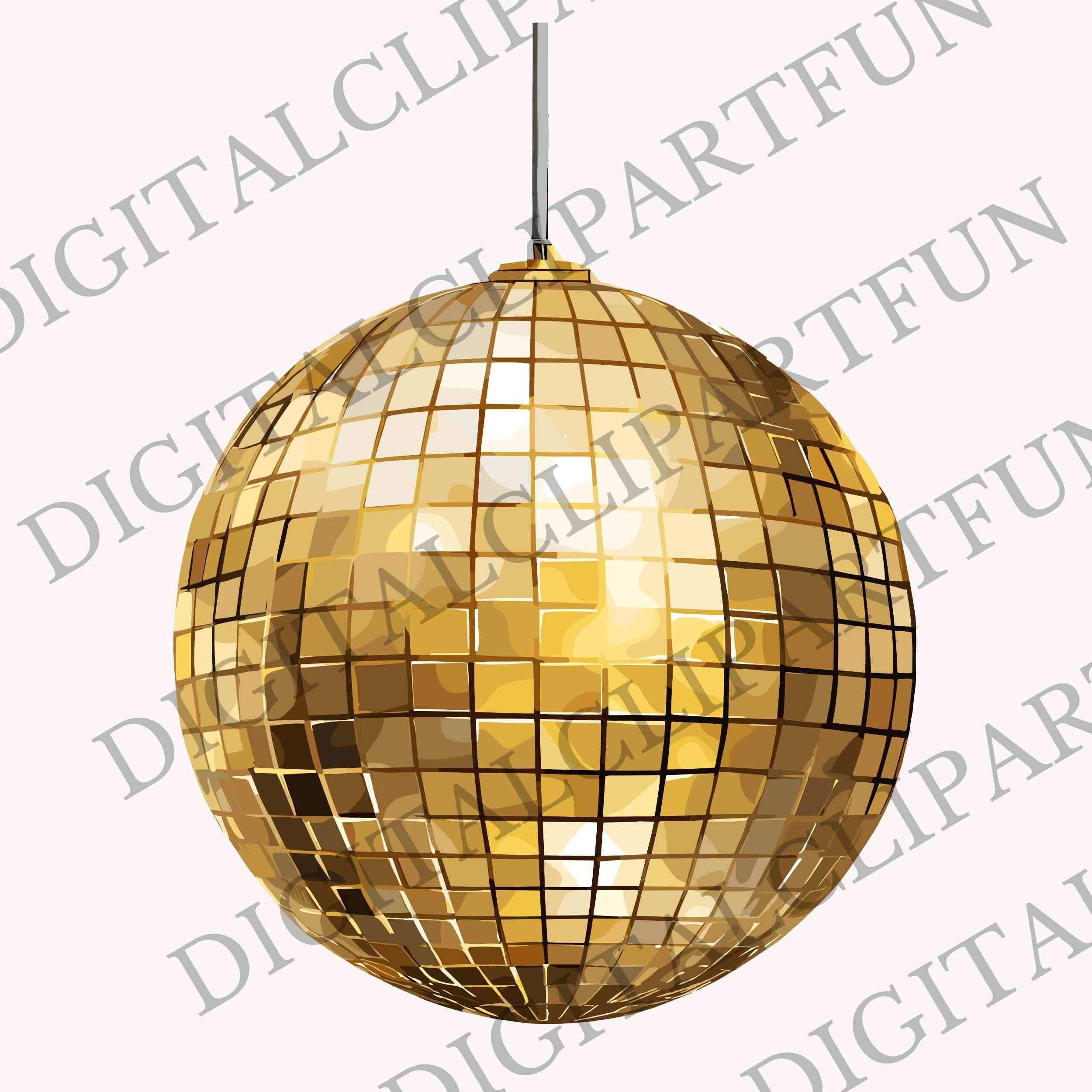 Disco Ball SVG, Watercolor Image, Clip Art PNG, Golden Mirrorball, New ...