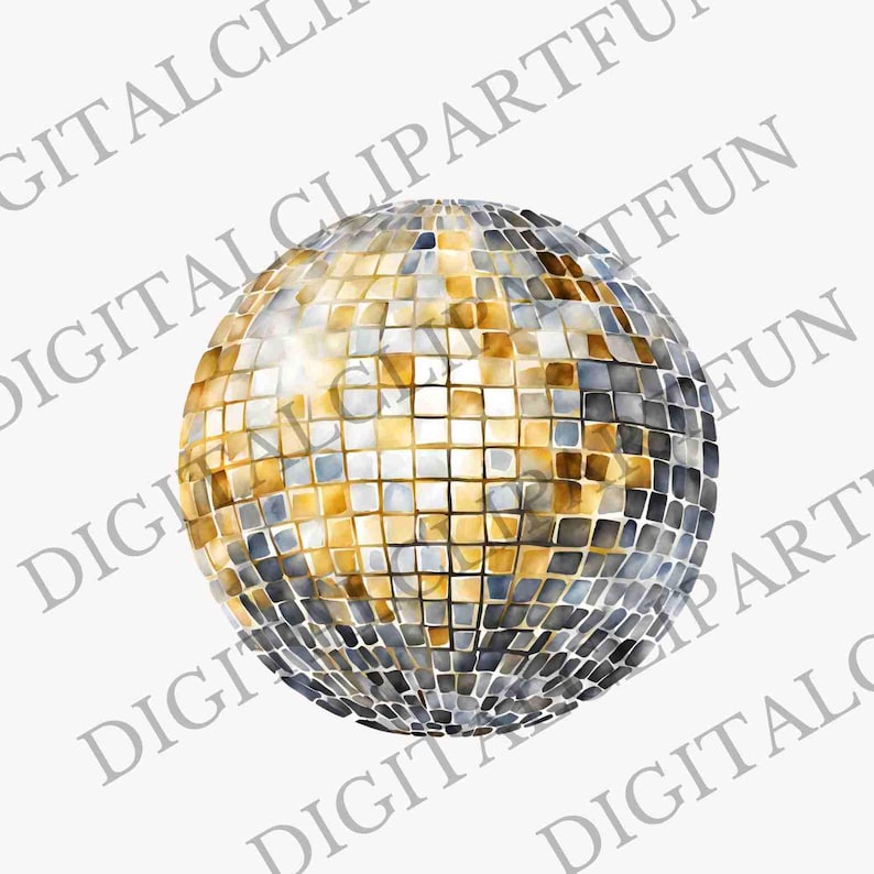 Disco Ball PNG, Watercolor Image, Clip Art PNG, Silver Mirrorball, New ...
